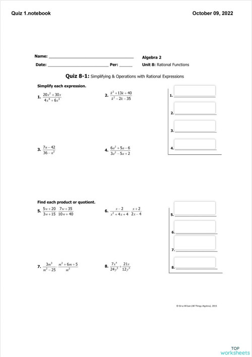 Rational Quiz 1. Interactive worksheet | TopWorksheets