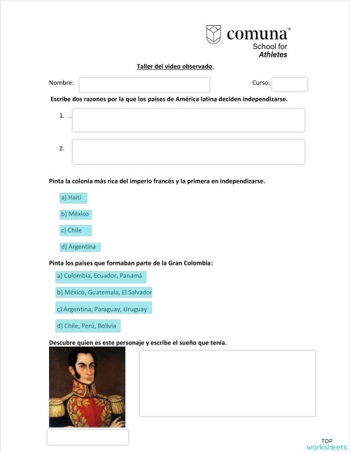 Independecnia de América Latina: fichas interactivas y ejercicios ...