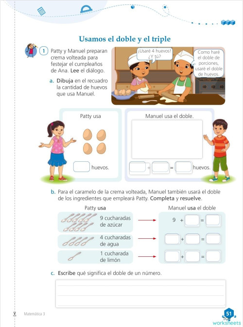 Hallamos el doble y el triple de un número. Ficha interactiva | TopWorksheets