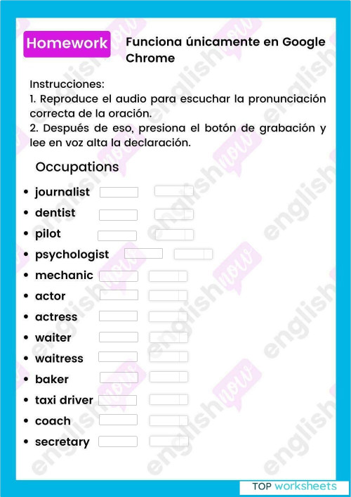 Occupations vocabulary. Ficha interactiva | TopWorksheets