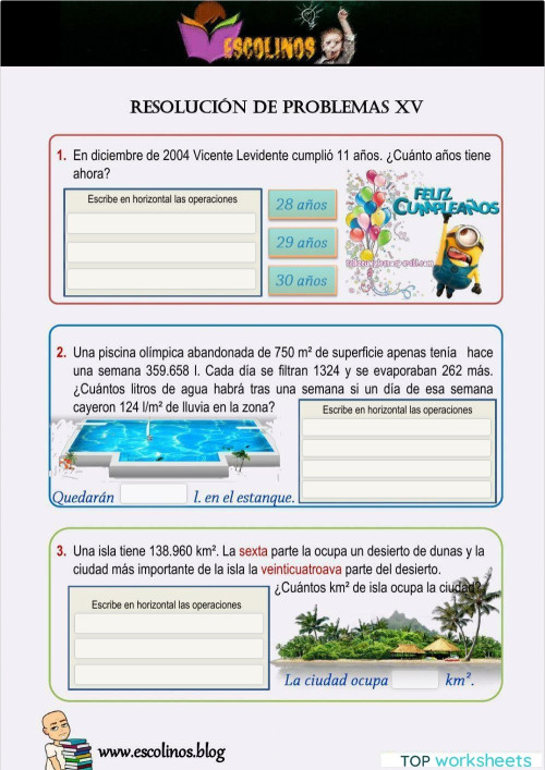 Matemáticas 5º. Resolución de problemas XV. Ficha interactiva ...
