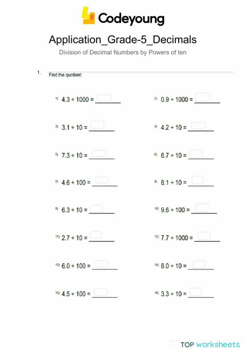 Application-Division of Decimal Numbers by Powers of ten. Interactive ...