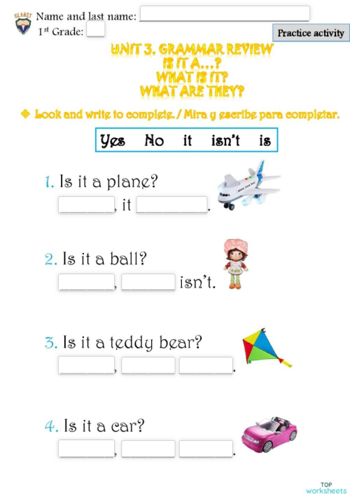 1st G Unit 3 Grammar Review Practice Activity Interactive Worksheet