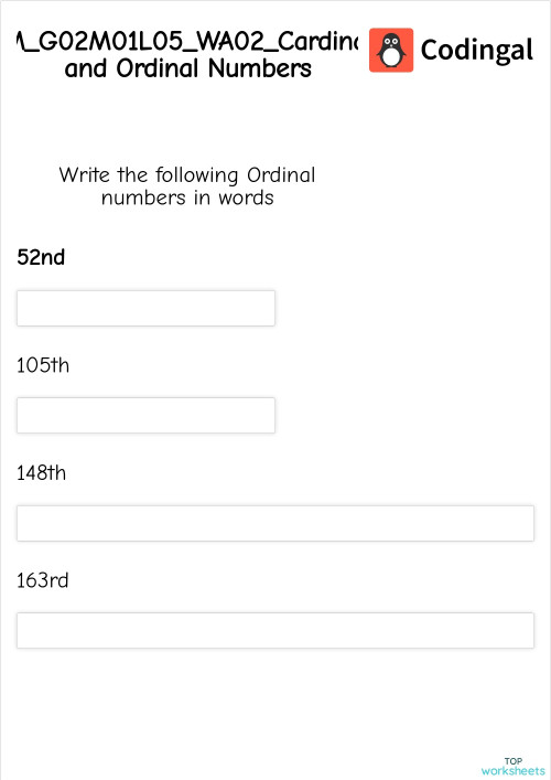 M_G02M01L05_WE02_Cardinal and Ordinal Numbers. Interactive worksheet | TopWorksheets