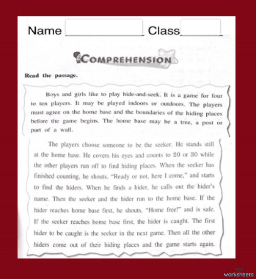 Hide - and - seek P.4,G.4. Interactive worksheet | TopWorksheets