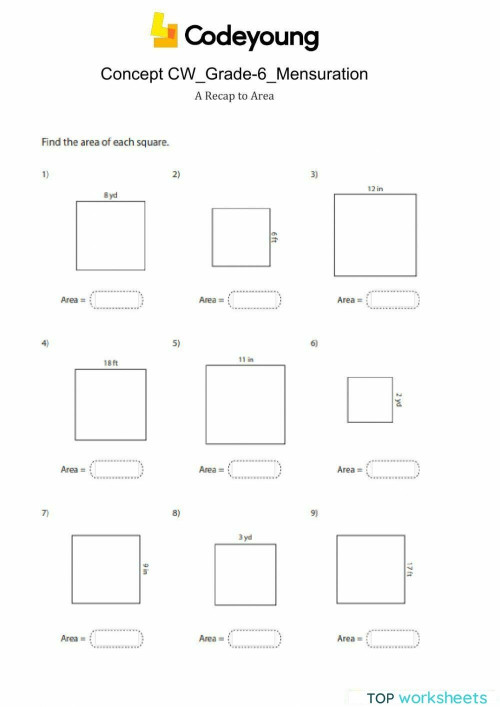 A Recap to Area Concept CW. Interactive worksheet | TopWorksheets