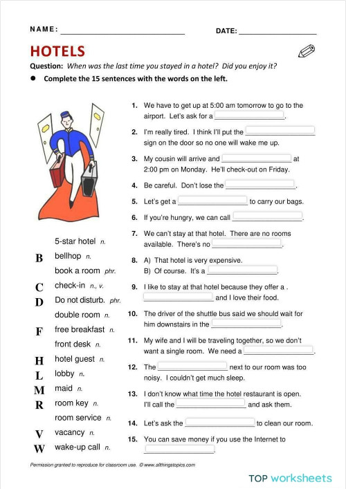 Hotel Vocabulary. Interactive worksheet | TopWorksheets