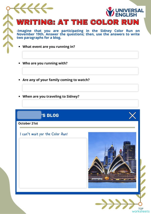 B5 - THE COLOR RUN - WRITING. Ficha interactiva | TopWorksheets