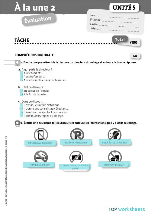 B1. Défi 3. Unités 1 & 2. Fiche interactive | TopWorksheets