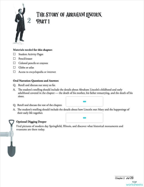 The Story of Abraham Lincoln, Part 1 Pg 29-30. Interactive worksheet ...