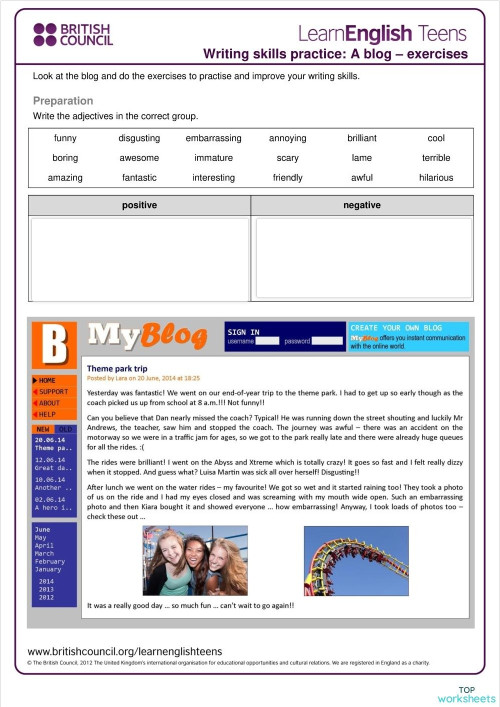 Writing: My Blog. Interactive worksheet | TopWorksheets