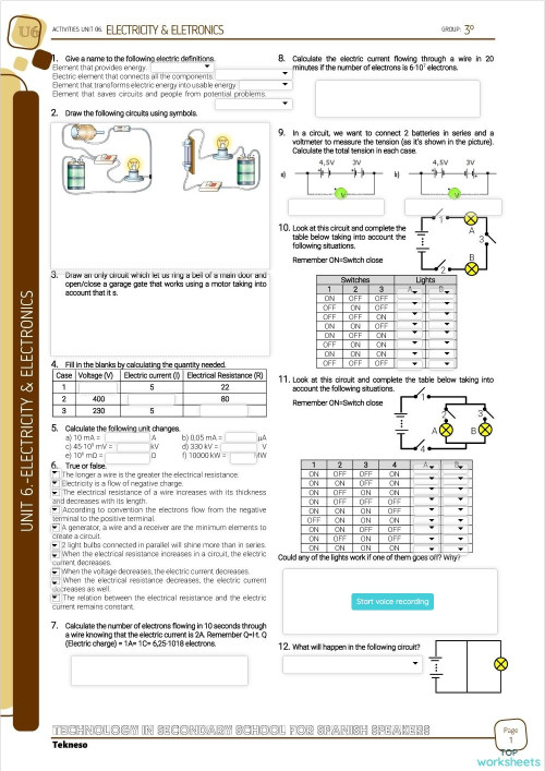 Electricity. Interactive worksheet | TopWorksheets