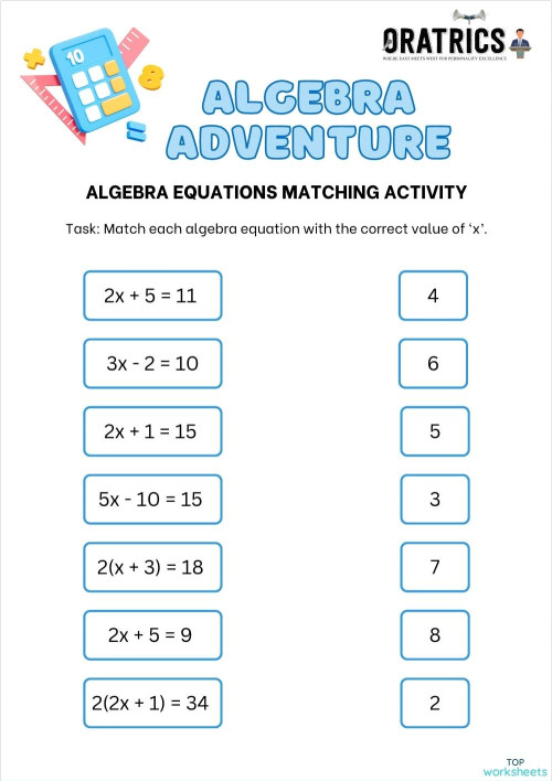 Grade 6 Page 43 (Algebra Match Ups). Interactive worksheet | TopWorksheets