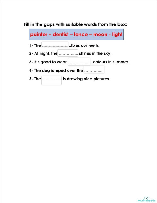 Fill in gaps. Interactive worksheet | TopWorksheets