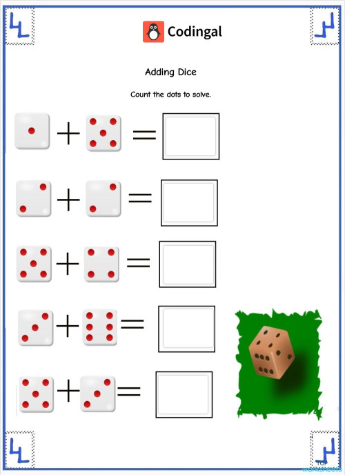 M_G02T02_WC03_Dice Addition. Interactive worksheet | TopWorksheets
