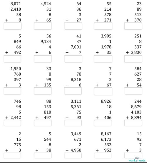 addition 4 rows. Interactive worksheet | TopWorksheets