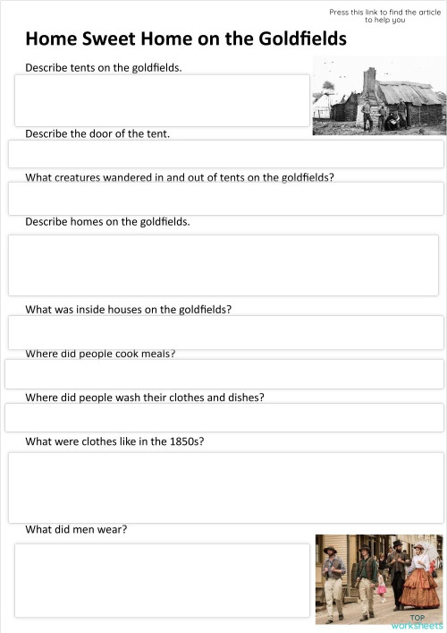 Home Sweet Home on the Goldfields. Interactive worksheet | TopWorksheets