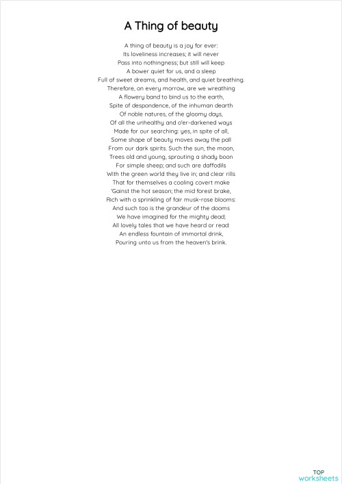 A Thing of beauty. Interactive worksheet | TopWorksheets