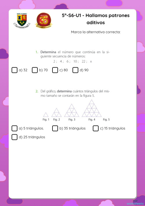 5°-S6-U1 - Hallamos patrones aditivos. Ficha interactiva | TopWorksheets