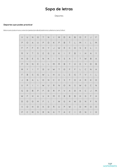 Sopa de letras. Ficha interactiva | TopWorksheets