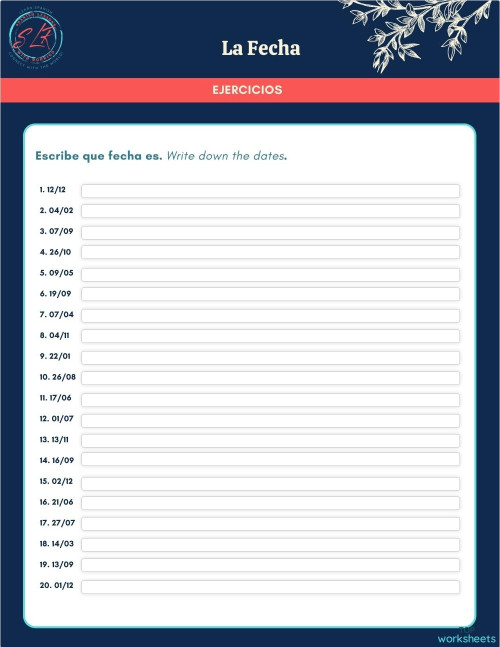 La Fecha en español. Ficha interactiva | TopWorksheets