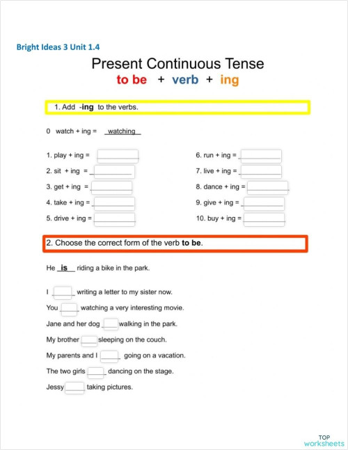 Present Continuous Tense with to be. Interactive worksheet | TopWorksheets