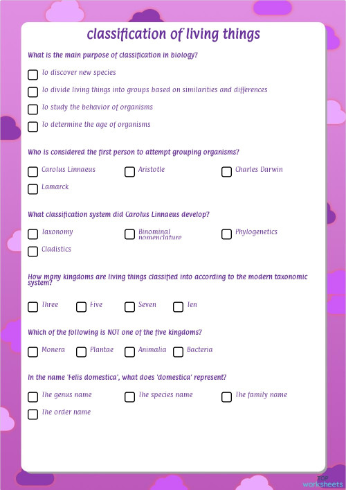 classification of living things. Interactive worksheet | TopWorksheets