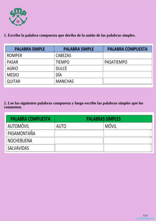 PALABRAS SIMPLES Y COMPUESTAS II. Ficha interactiva | TopWorksheets