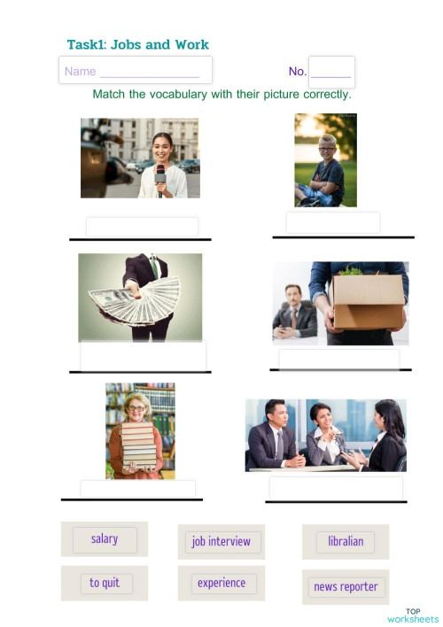 Jobs and Work 1 Drag and Drop. Interactive worksheet | TopWorksheets
