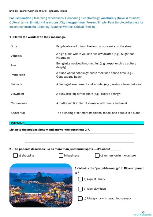 LISTENING - Rio de Janeiro. Interactive worksheet | TopWorksheets