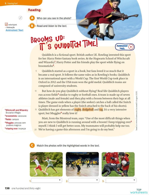 Brooms up: It's Quidditch Time!. Interactive worksheet | TopWorksheets