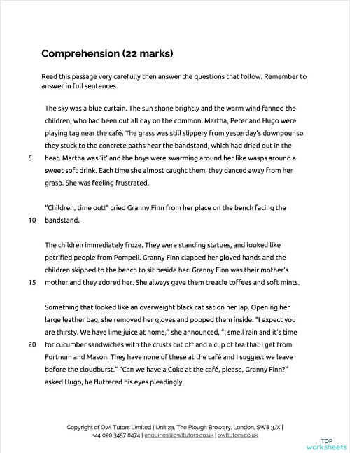 English Comprehension 1. Interactive worksheet | TopWorksheets