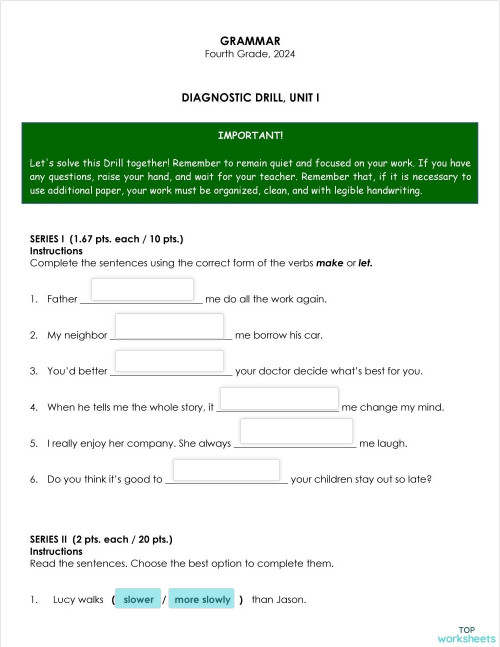 FOURTH GRADE: Grammar. Interactive worksheet | TopWorksheets