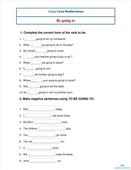 be going to. Interactive worksheet | TopWorksheets