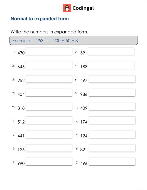 M_G02M03L15_WE01_Standard and Expanded form Upto 999. Interactive worksheet | TopWorksheets
