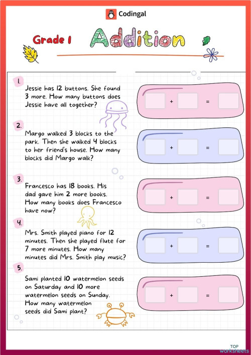 M_G01M07L26_WC02_Word_Problems_for_Addition(Extended)_2. Interactive worksheet | TopWorksheets