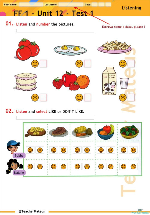 Handout 1 - Test 1 - Listening. Interactive worksheet | TopWorksheets