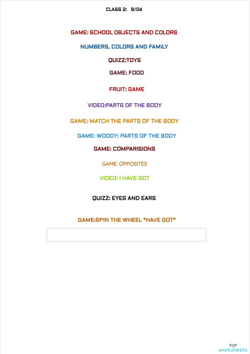 REVISION: COLORS, FOOD, FAMILY, HAVE GOT. Interactive worksheet ...