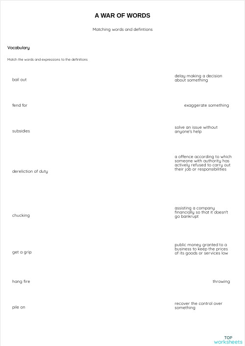 A WAR OF WORDS. Ficha interactiva | TopWorksheets
