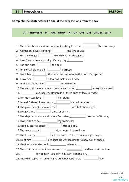 Prepositions 12. Interactive worksheet | TopWorksheets