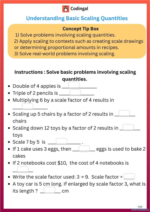 M_G06M06L27_WC01_Scaling Quantities. Interactive worksheet | TopWorksheets