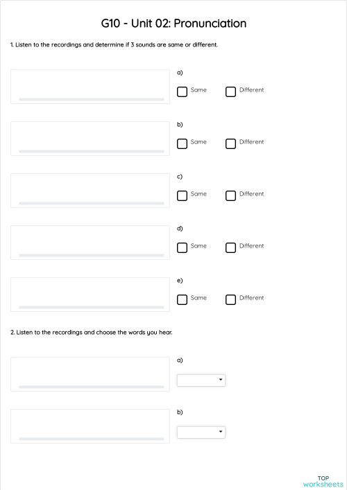 G10 - Unit 02: Pronunciation. Interactive worksheet | TopWorksheets