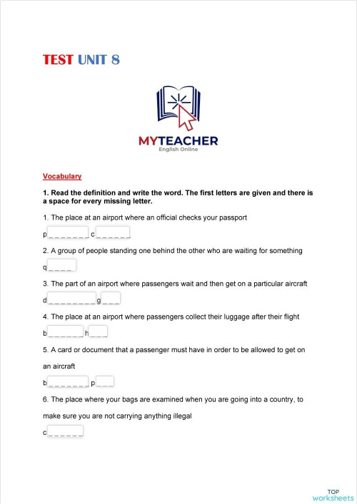 TEST UNIT 8. Interactive worksheet | TopWorksheets