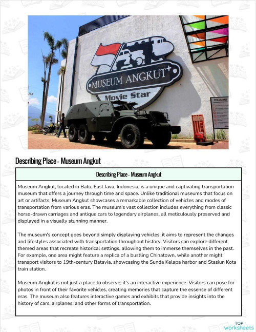 DESCRIBING PLACES - MUSEUM ANGKUT - DESCRIPTIVE TEXT. Interactive ...
