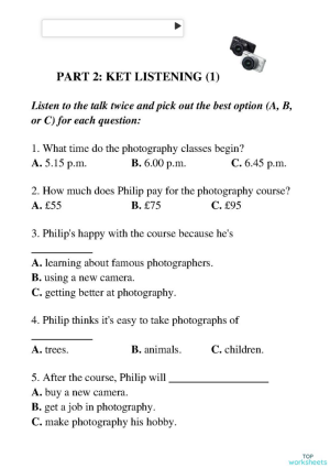 PART 2: KET LISTENING (1). Interactive worksheet | TopWorksheets