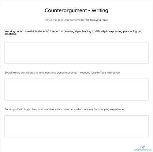Counterargument - Writing. Interactive worksheet | TopWorksheets
