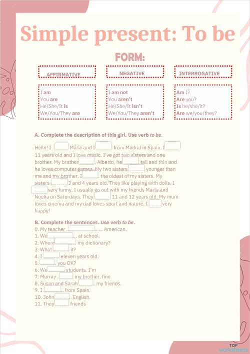 Simple present: to be. Interactive worksheet | TopWorksheets