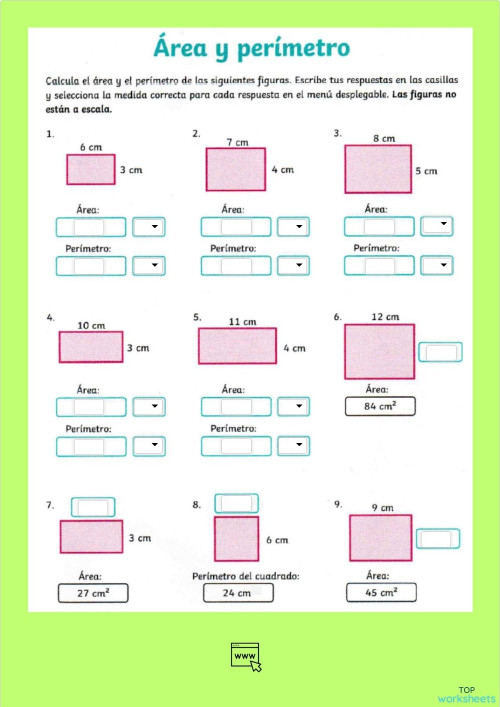 Area y perÌmetro 03. Ficha interactiva | TopWorksheets