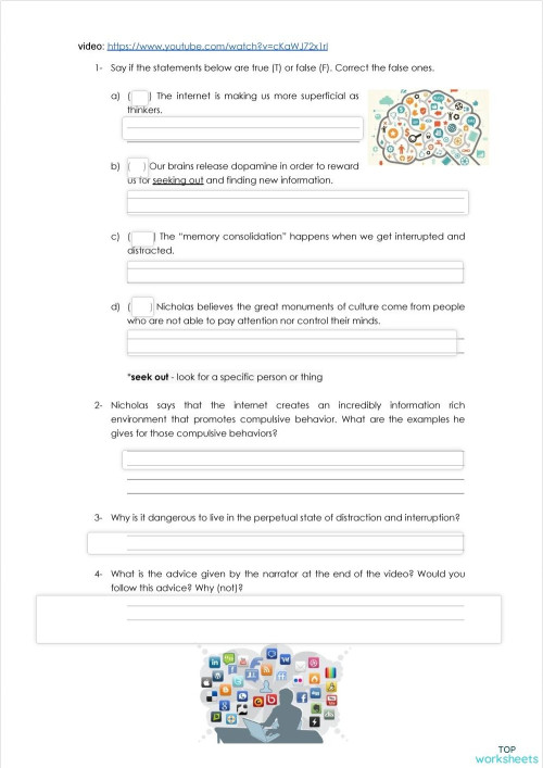 What is the internet doing to our brains. Interactive worksheet ...