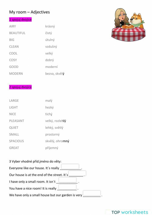 My room - adjectives. Interactive worksheet | TopWorksheets